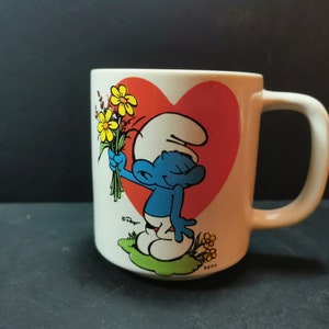 Vintage Smurfs Heart and Flowers Coffee or Tea Mug Cup 1981 Peyo SEPP ...