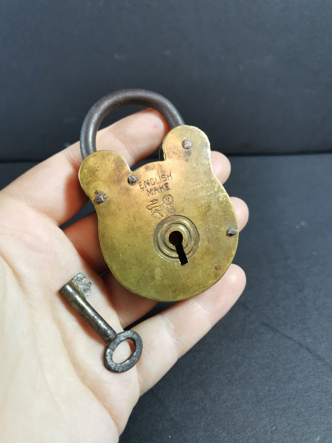 Antique Padlock With Key Brass Metal British Make With Lion Logo Pad ...