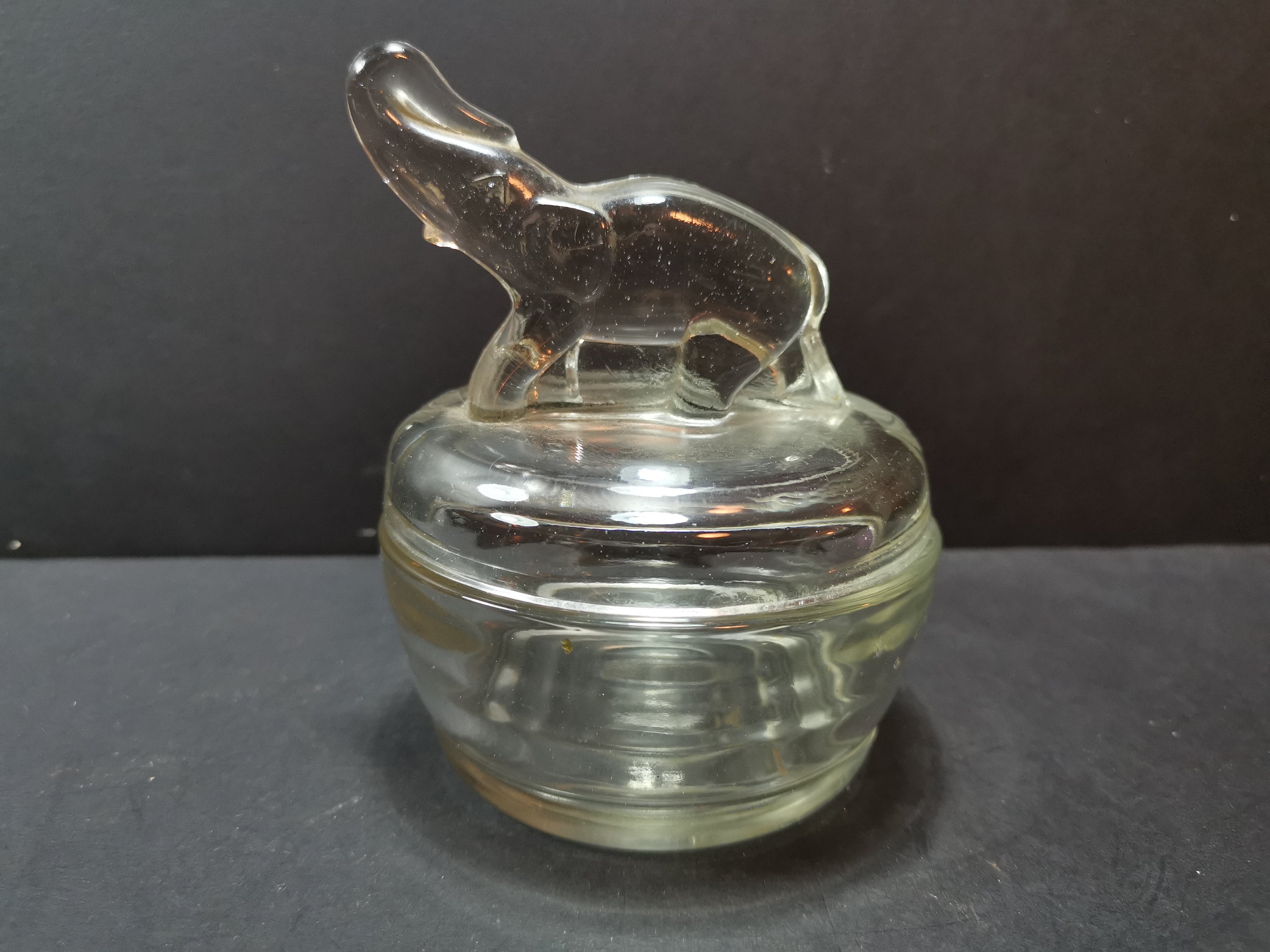 Vintage Clear Carnival Glass Jeanette Elephant Powder Box Trinket Dish ...