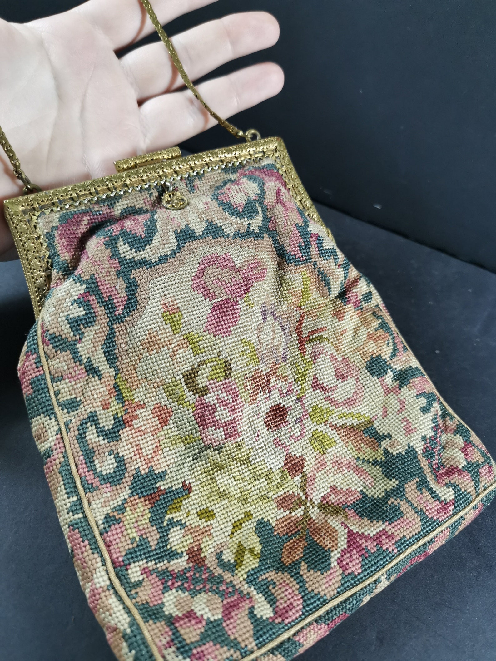 Antique Petit Pointe Hand Bag Wrist Purse Early 1900's Original Petite ...