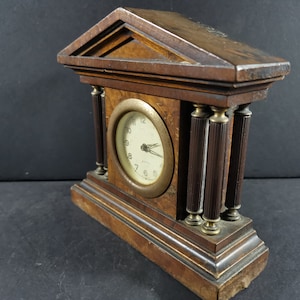 Antique German Mantle Clock Wood House With Columns Shaped Made in ...