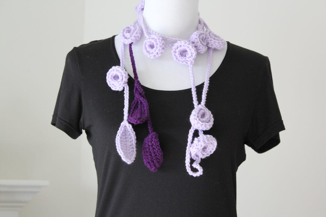 Handmade Crocheted Long Light Purple Lariat Scarf, Scarflette - Etsy