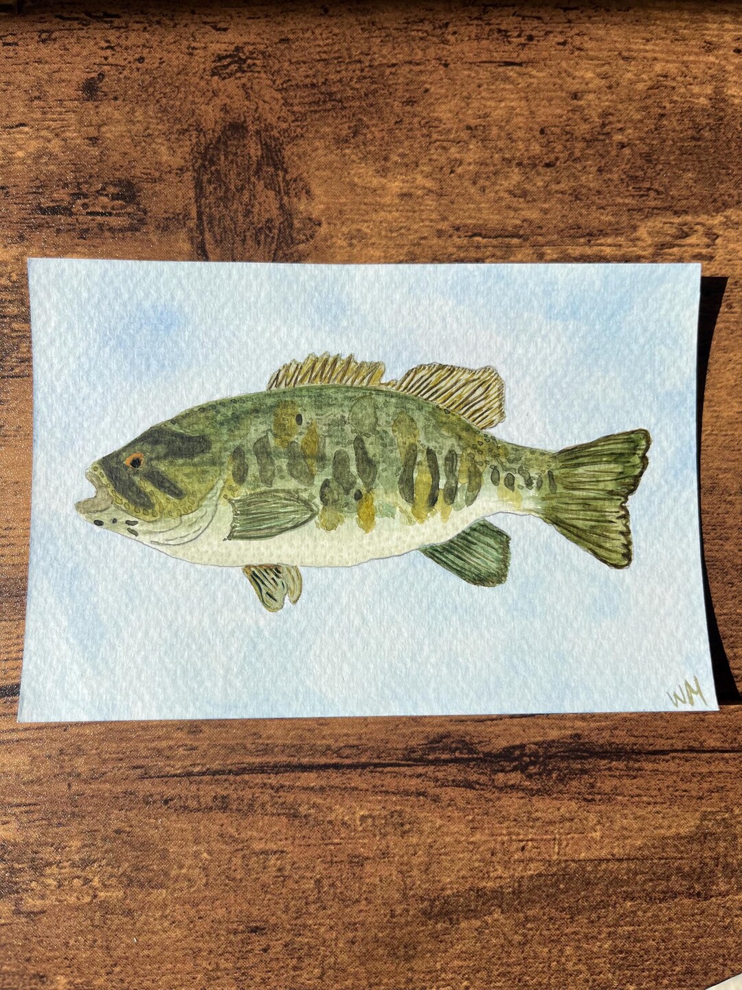Hand-painted Watercolor Green Bass - Etsy