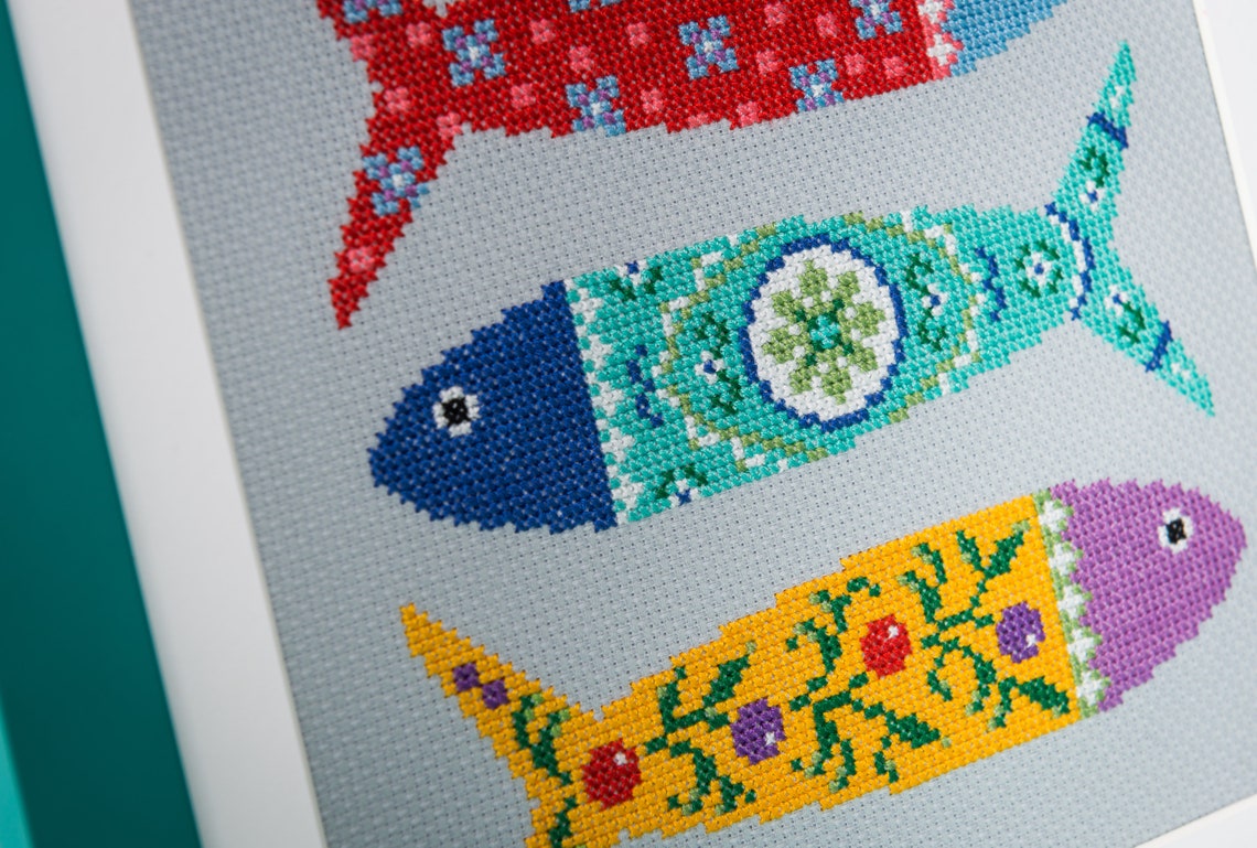 Modern Cross Stitch/needlepoint Chart, Portuguese Fish, Colourful Fish ...