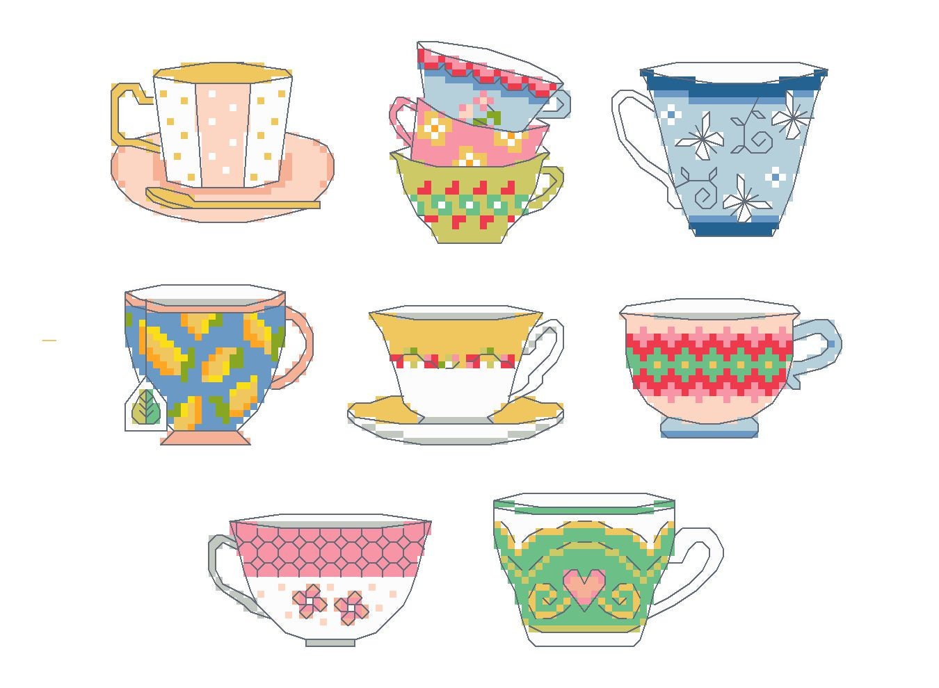 Teacup Cross Stitch Chart, ABC Numbers, Tea Party Designs (PDF Pattern ...