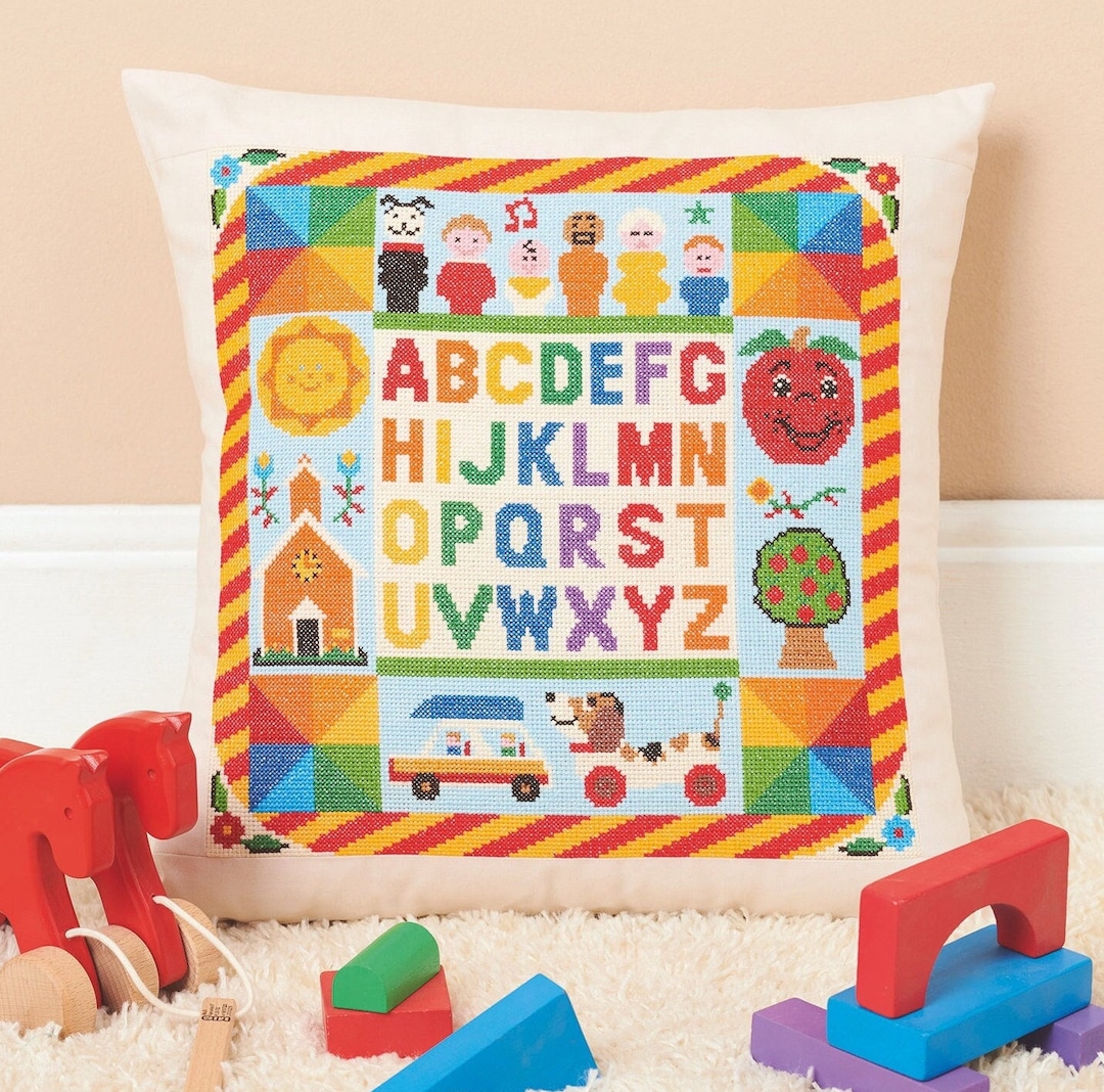 Retro Toys Sampler, ABC, Toy Town Cushion, Cross Stitch Chart, PDF ...
