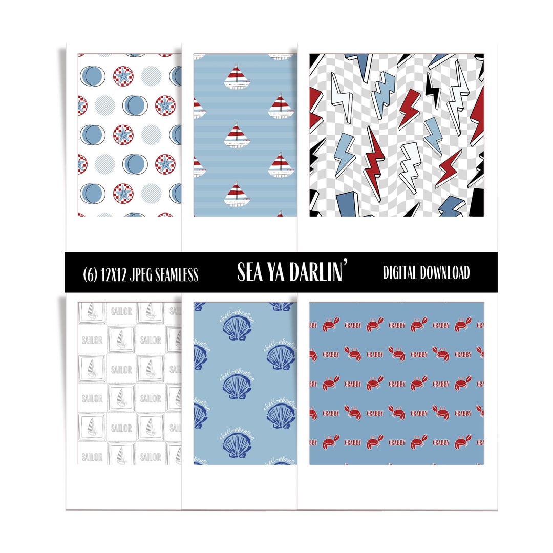 Nautical Seamless Pattern – Shell Crab, Boat, Fisherman Aesthetic for ...