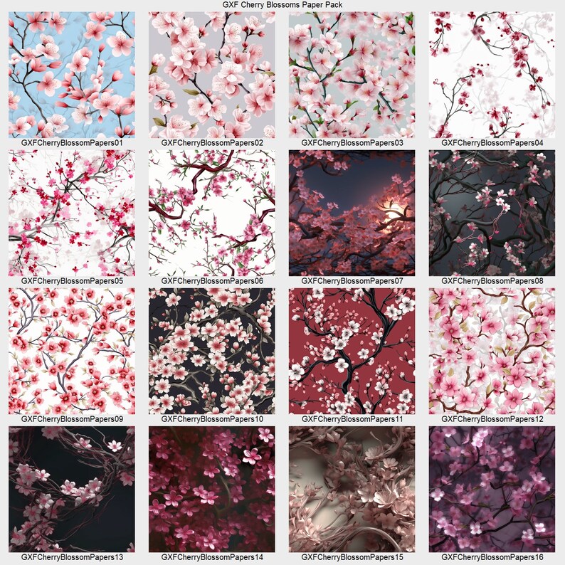 Cherry Blossoms Sakura Digital Scrapbook Papers Seamless Pattern ...