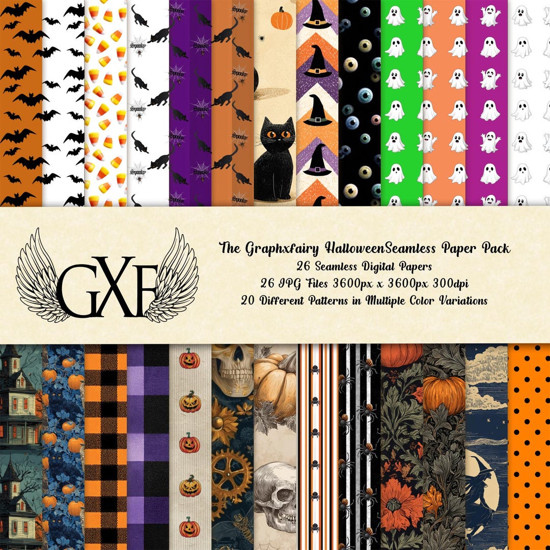 Halloween Digital Paper Pack: 26 Seamless Backgrounds (JPG Download) - Etsy