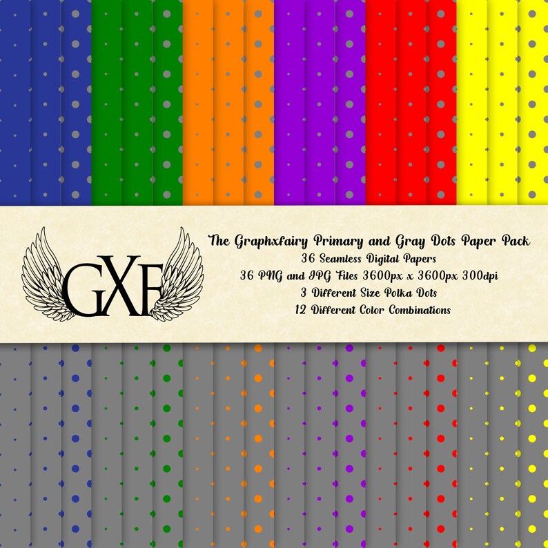 Primary Color Polka Dot Digital Paper: Seamless Scrapbook Backgrounds ...