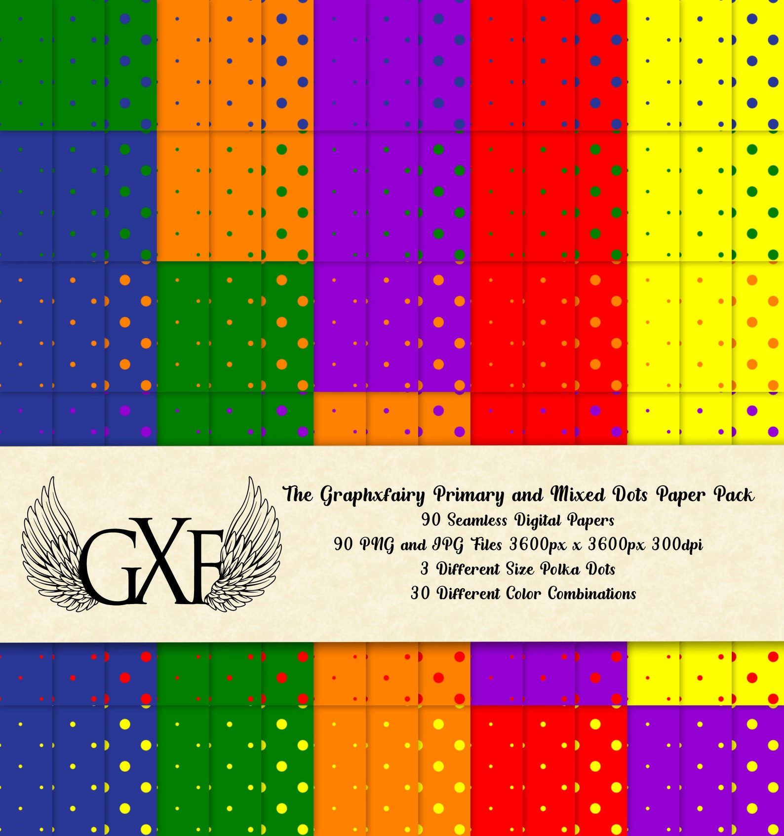 Primary Color Polka Dot Digital Paper: Seamless Scrapbook Backgrounds ...