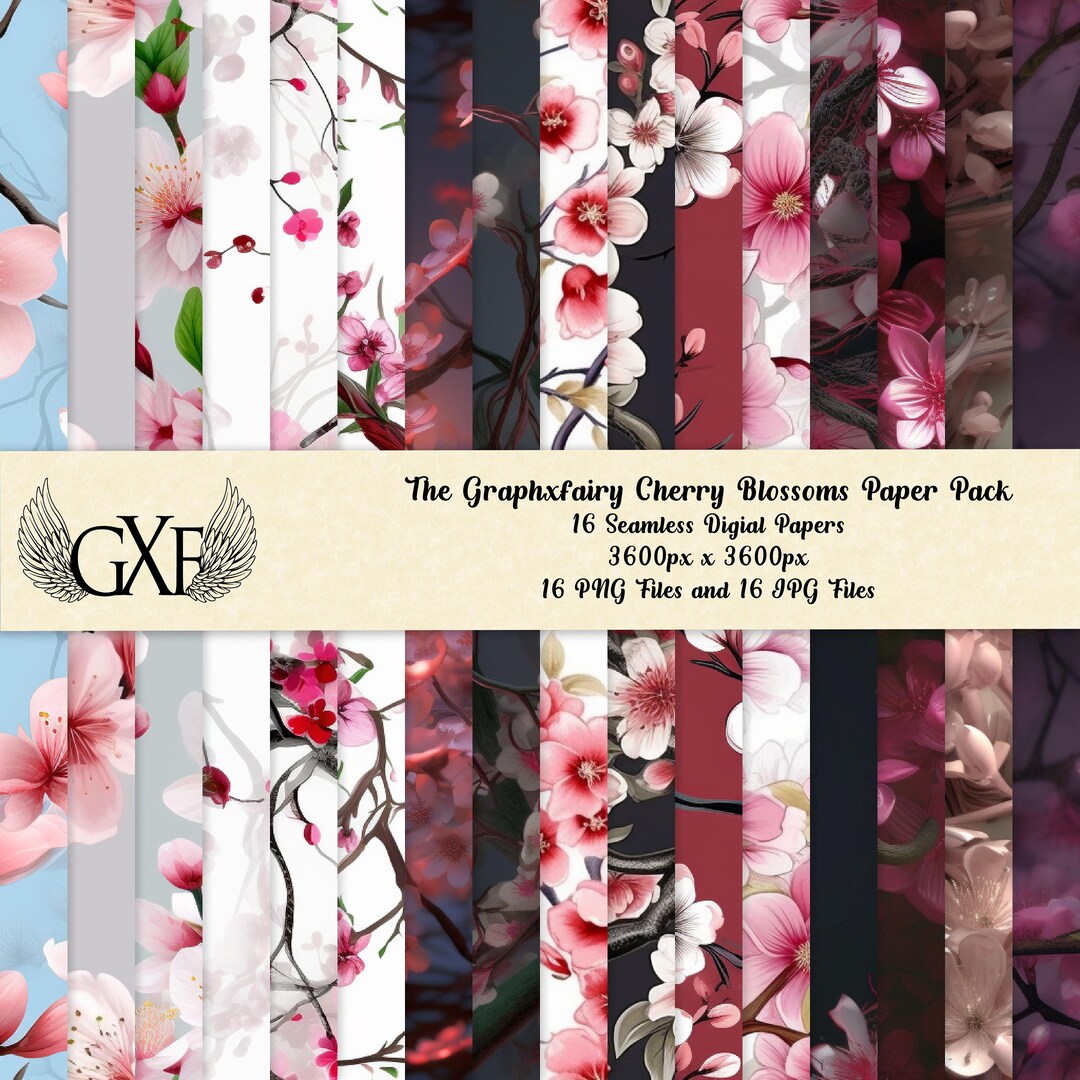 Cherry Blossoms Sakura Digital Scrapbook Papers Seamless Pattern ...