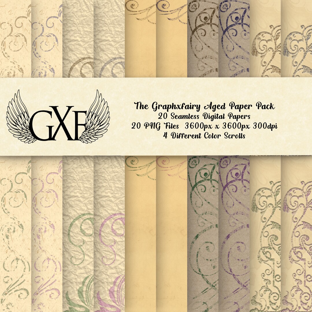 Aged Paper Digital Scrapbook Papers 20 Parchment Paper Backgrounds, 4 ...