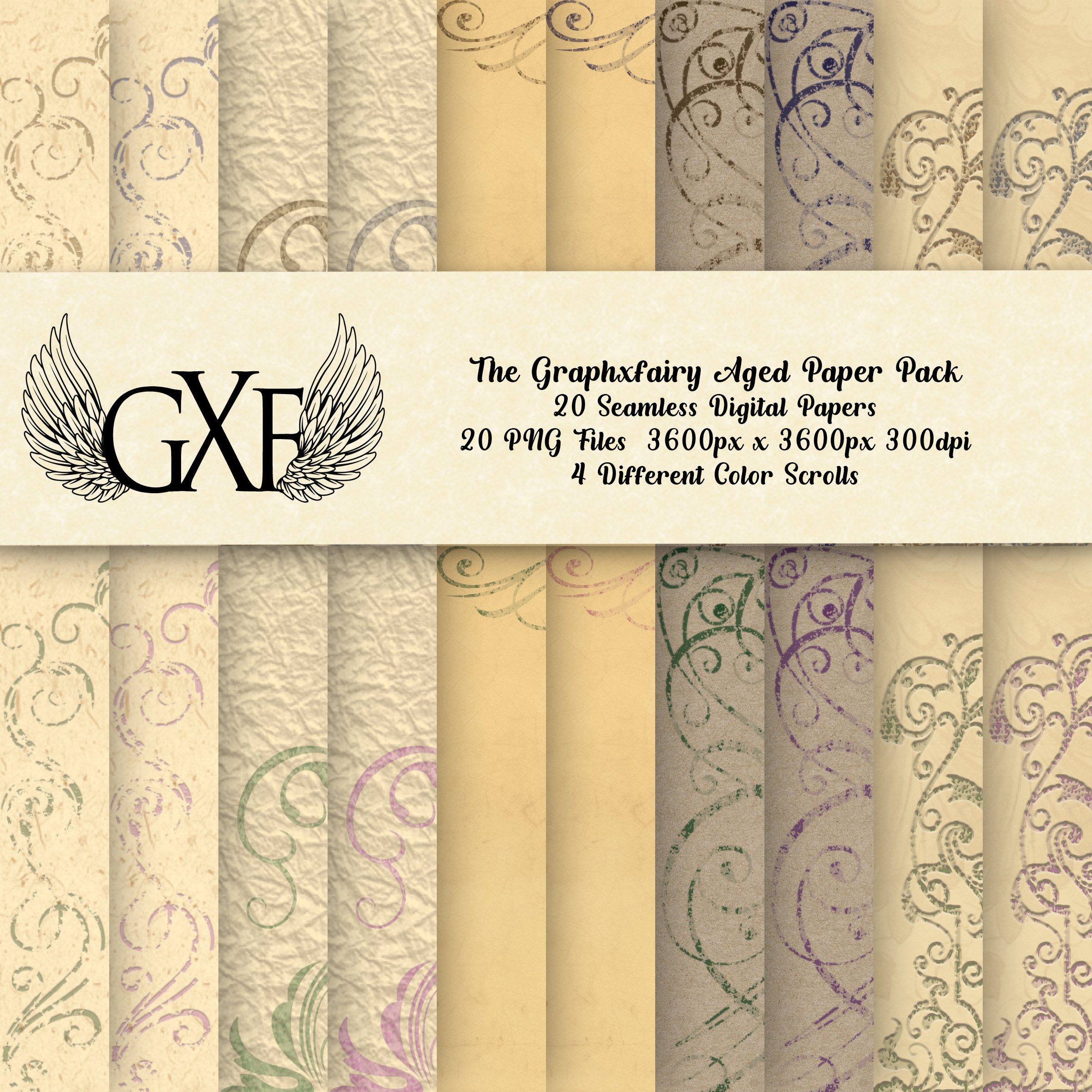 Aged Paper Digital Scrapbook Papers 20 Parchment Paper Backgrounds, 4 ...