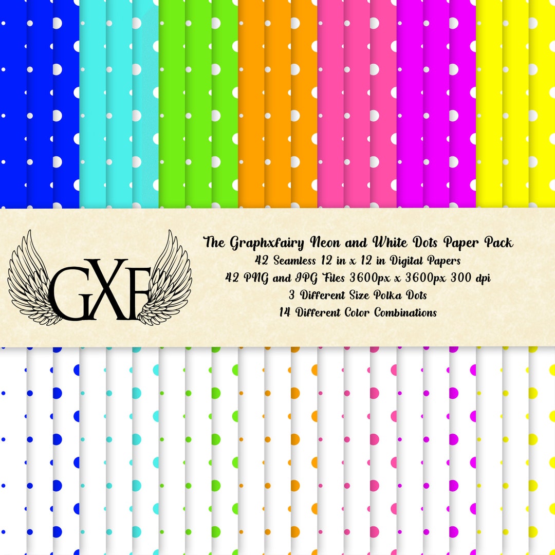 Polka Dots Digital Scrapbook Papers, Neon Colors, 252 Seamless ...