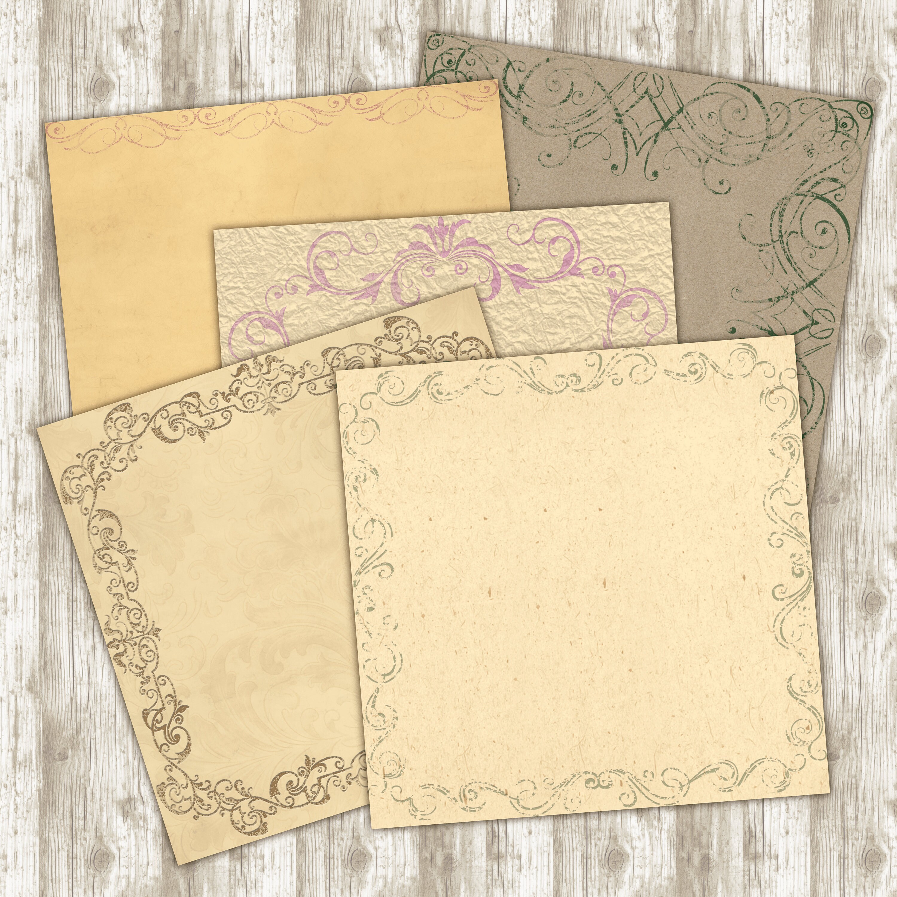 Aged Parchment Paper: Scrollwork Frames, Vintage Backgrounds (digital ...