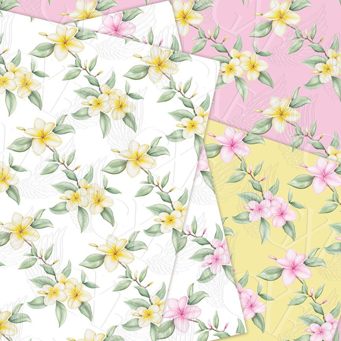 Frangipani Plumeria Lei Digital Paper: Hawaiian Floral Pattern (JPG ...