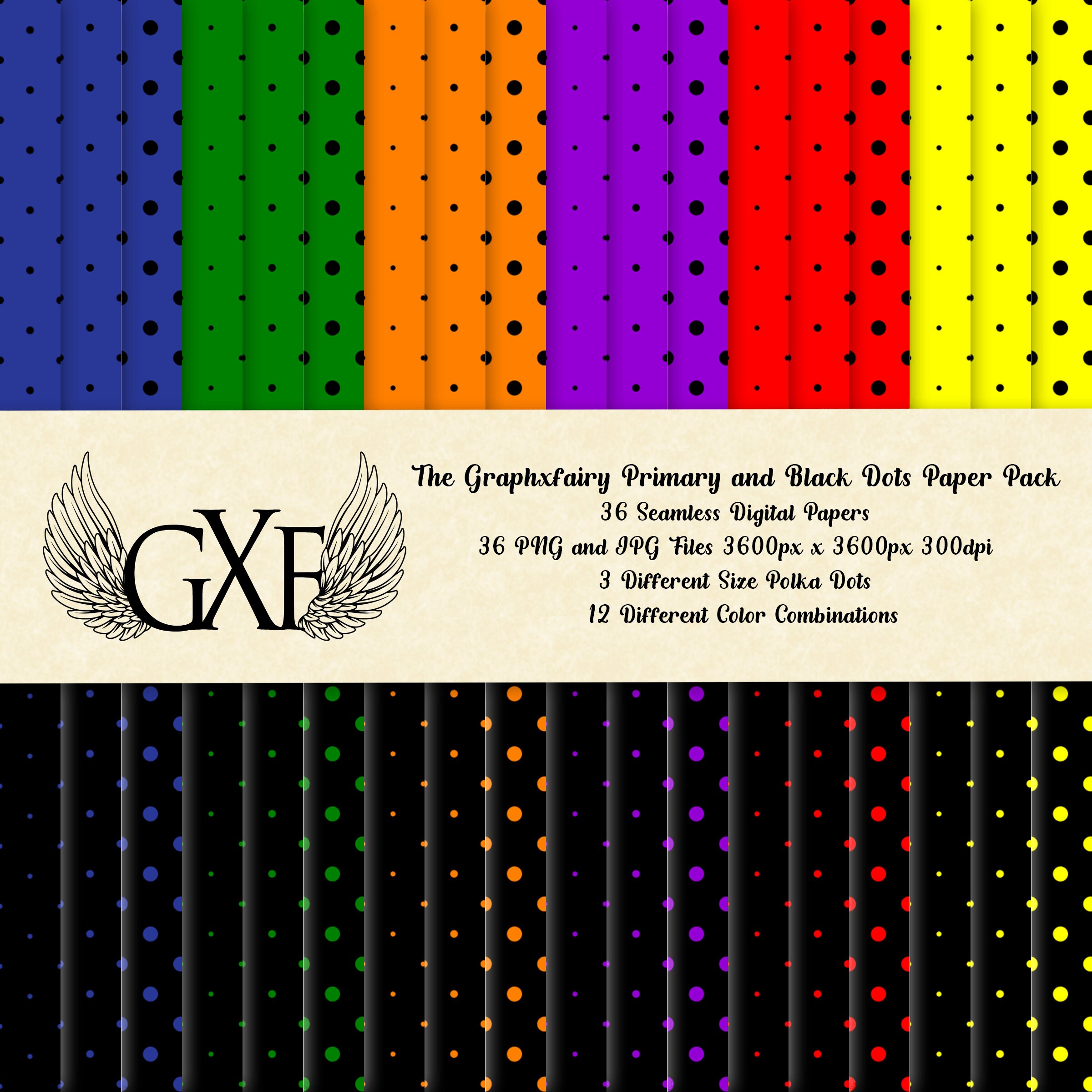 Primary Color Polka Dot Digital Paper: Seamless Scrapbook Backgrounds ...