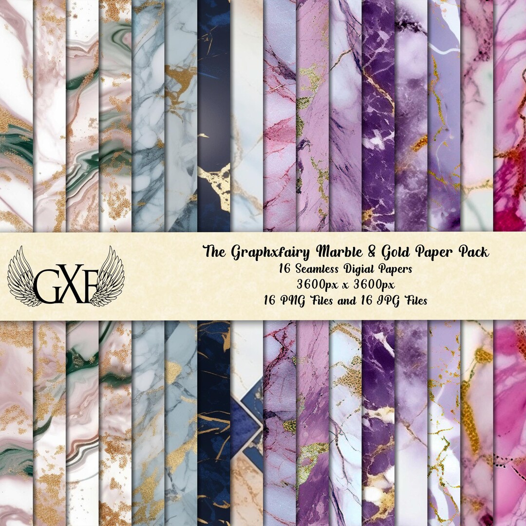 Marble and Gold Printable Digital Papers, Printable Seamless Patterns ...