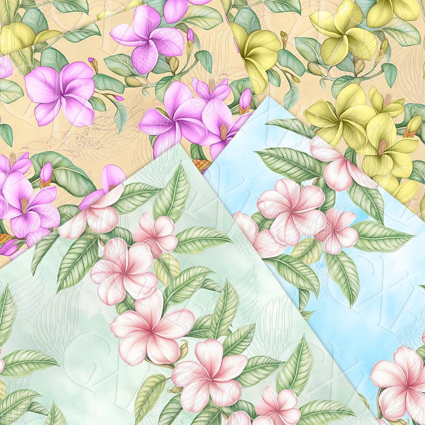 Frangipani Plumeria Lei Digital Paper: Hawaiian Floral Pattern (JPG ...