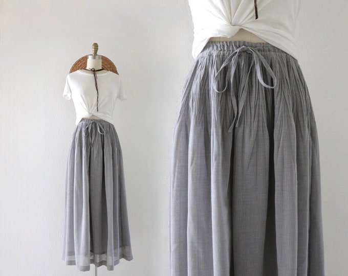 Draw String Wool Maxi Skirt 24-26 - Vintage Sheer Gray Gauze Full ...