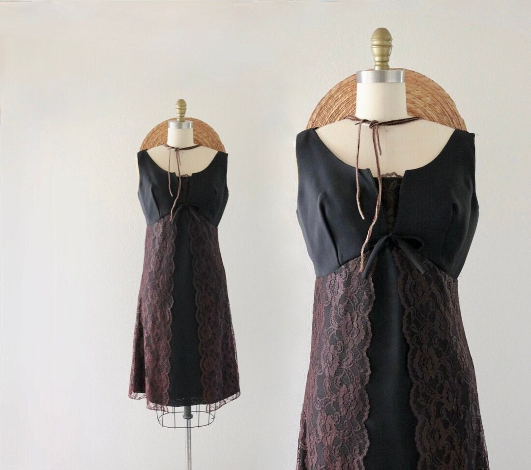 70s Lace Overlay Dress S Vintage 60s Black Brown Womens - Etsy