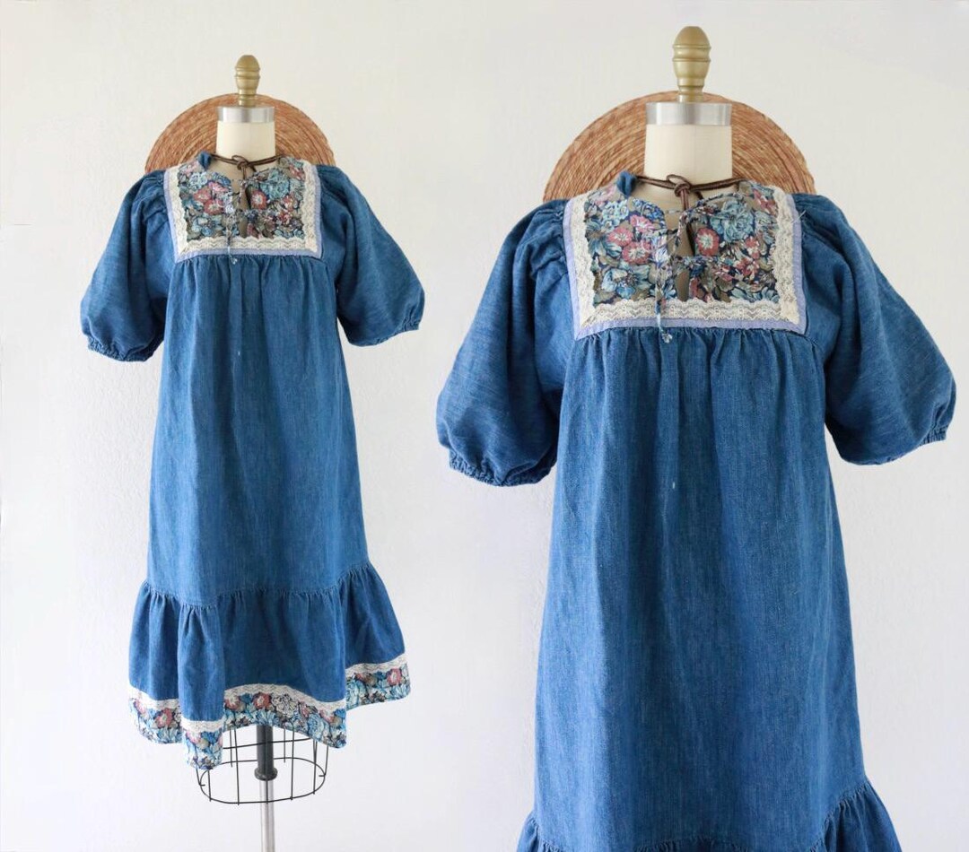 70's Denim Tent Dress - S/m - Vintage 1970s Boho Bohemian Hippie ...