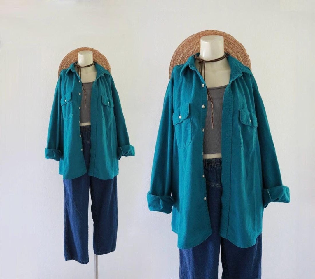 Teal Cotton Flannel Shirt-jacket Vintage 90s Shacket Shackets Green ...