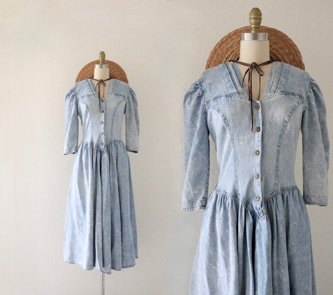 Washed Out Chambray Dress S Vintage 80s 90s Acid Wash Womens Denim Size ...