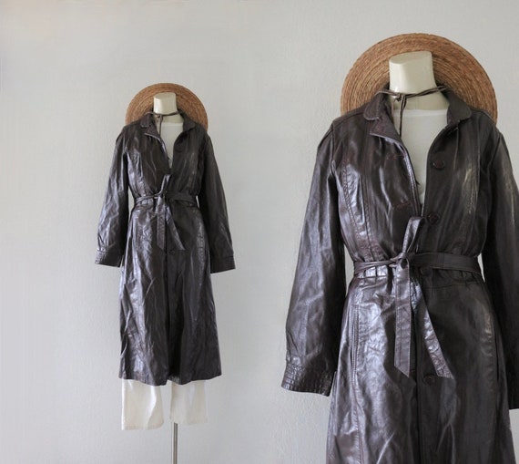 70's Merlot Leather Trench Jacket S - Etsy