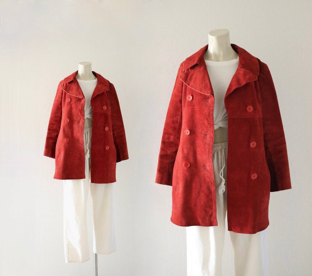 1970's Poppy Suede Leather Jacket - Xs - Vintage Red Boho Hippie Rustic ...