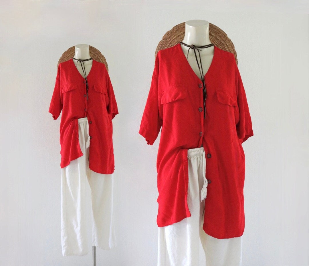 Rouge Button Top M Vintage 90s Y2k Soft Rayon Womens Size Medium Short ...