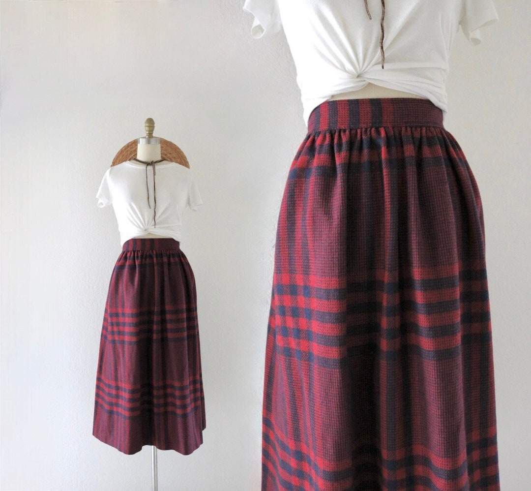 Full Wool Library Skirt 27 Vintage Womens Wool Plaid - Etsy