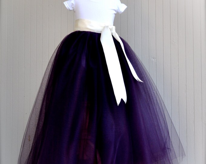 Flower Girl Tutu in Eggplant Aubergine Tulle With Ivory Satin - Etsy