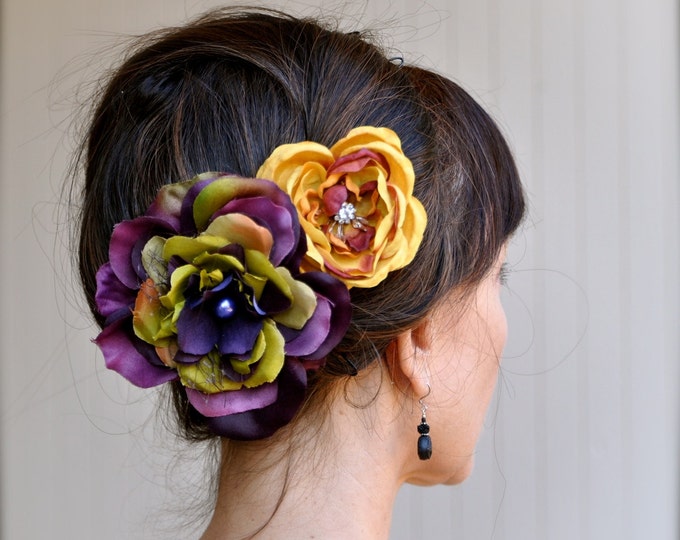 Fall Carnival Flower Hair Clips in Deep Purple Yellow Rust - Etsy