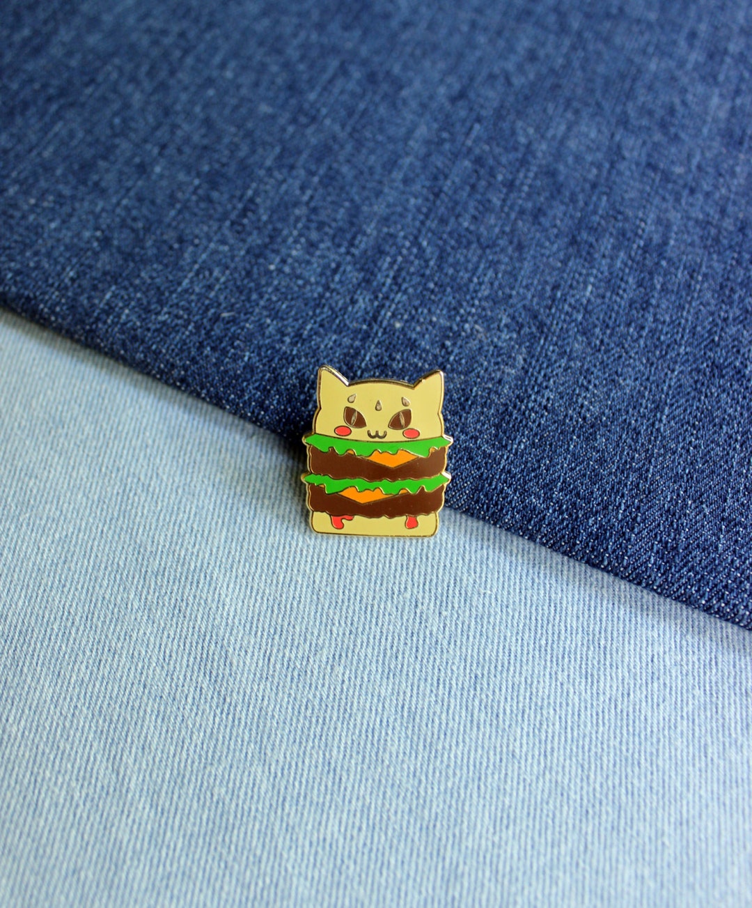 Cat Hamburger Pin Double Catburger With Cheese Hard Enamel Pin - Etsy
