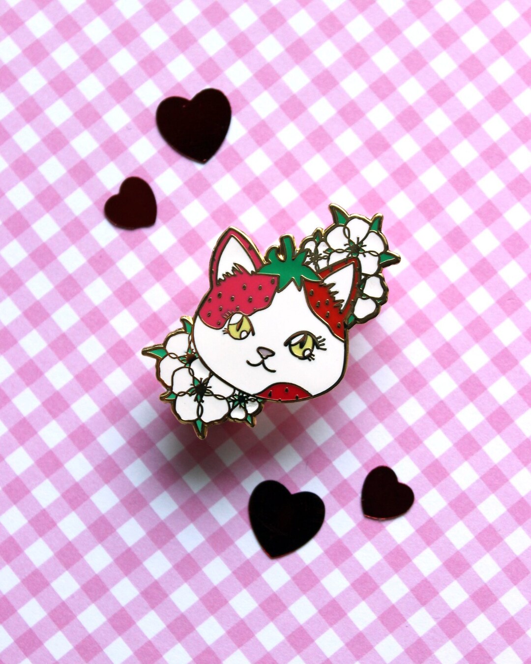 Strawberry Calico Cat Hard Enamel Pin - Etsy