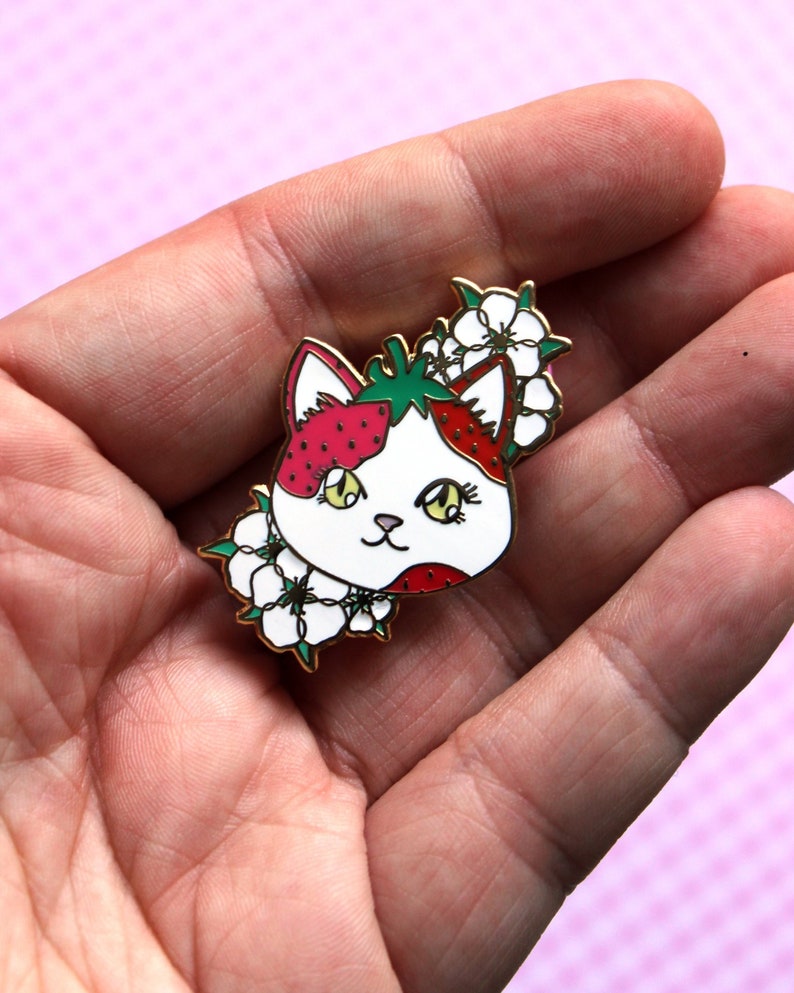 Strawberry Calico Cat Hard Enamel Pin - Etsy