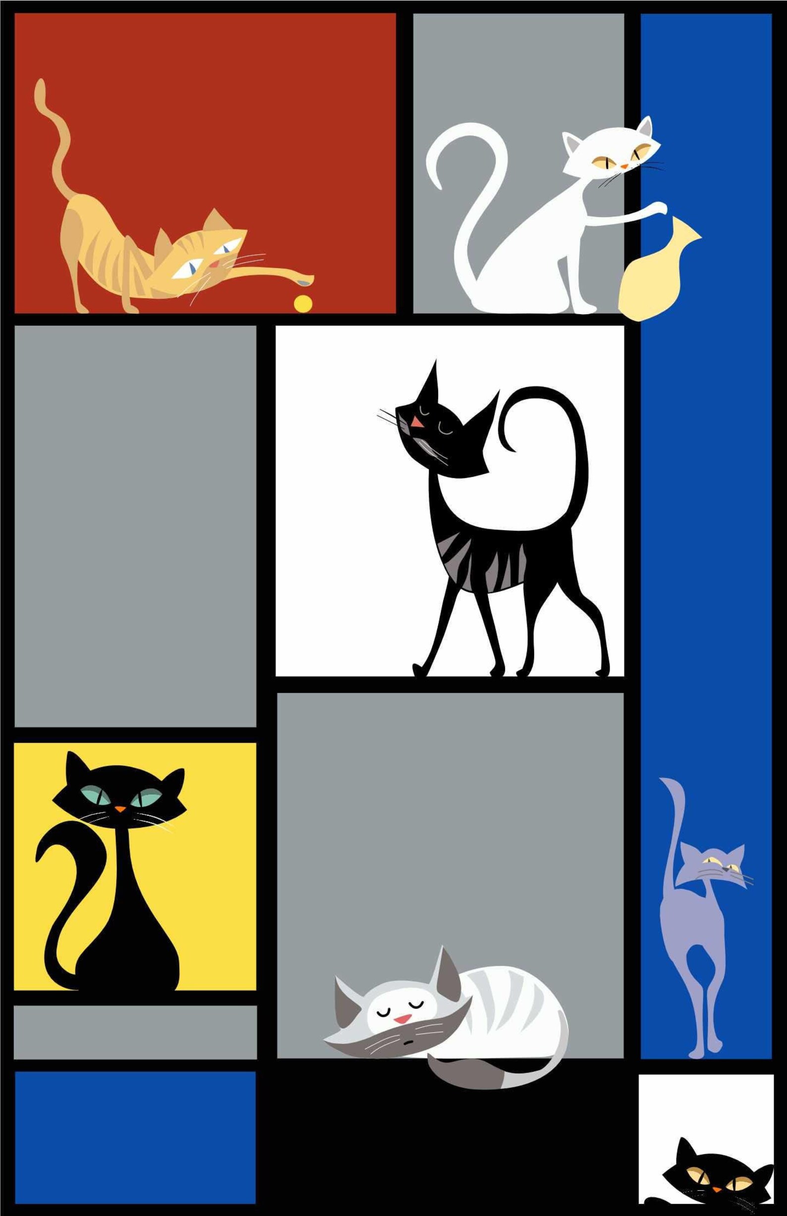 Midcenturymodern, Atomic Cats Wall Art, Retro Cat Art, Mondrian Cats ...