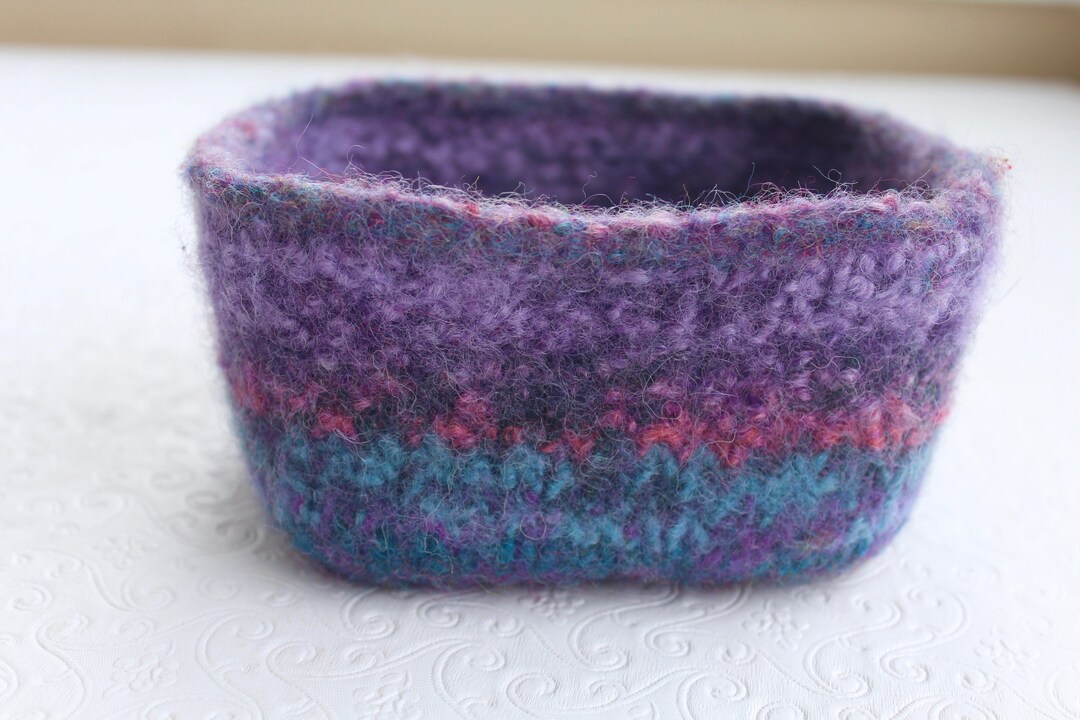 Purple, Blue, and Pinks Knit Felt Storage Basket, Eco Friendly Home ...