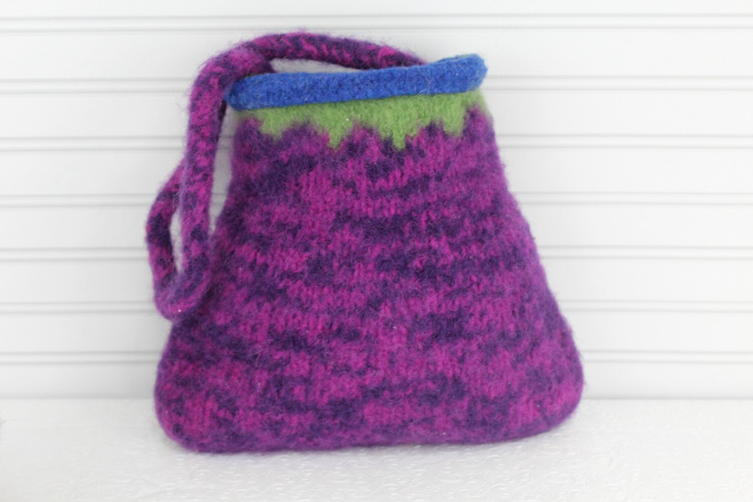 Hand Knit Felted Shoulder Bag, Wool Felt Purse, Purple, Pink, Lime ...