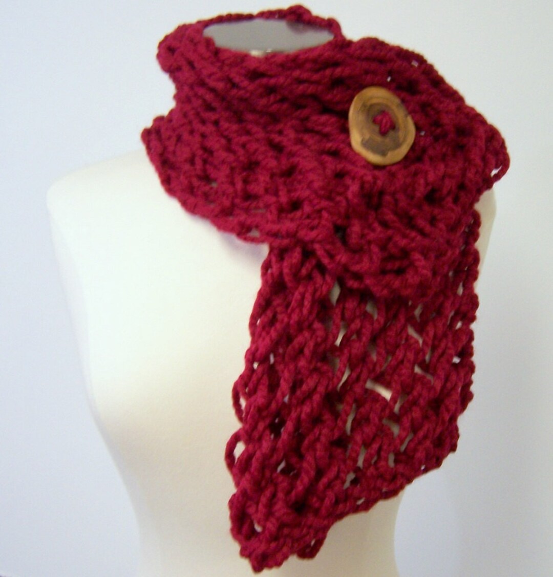 Chunky Knit Button Scarf in Red, Big Knit Button Scarf, Chunky Knit ...