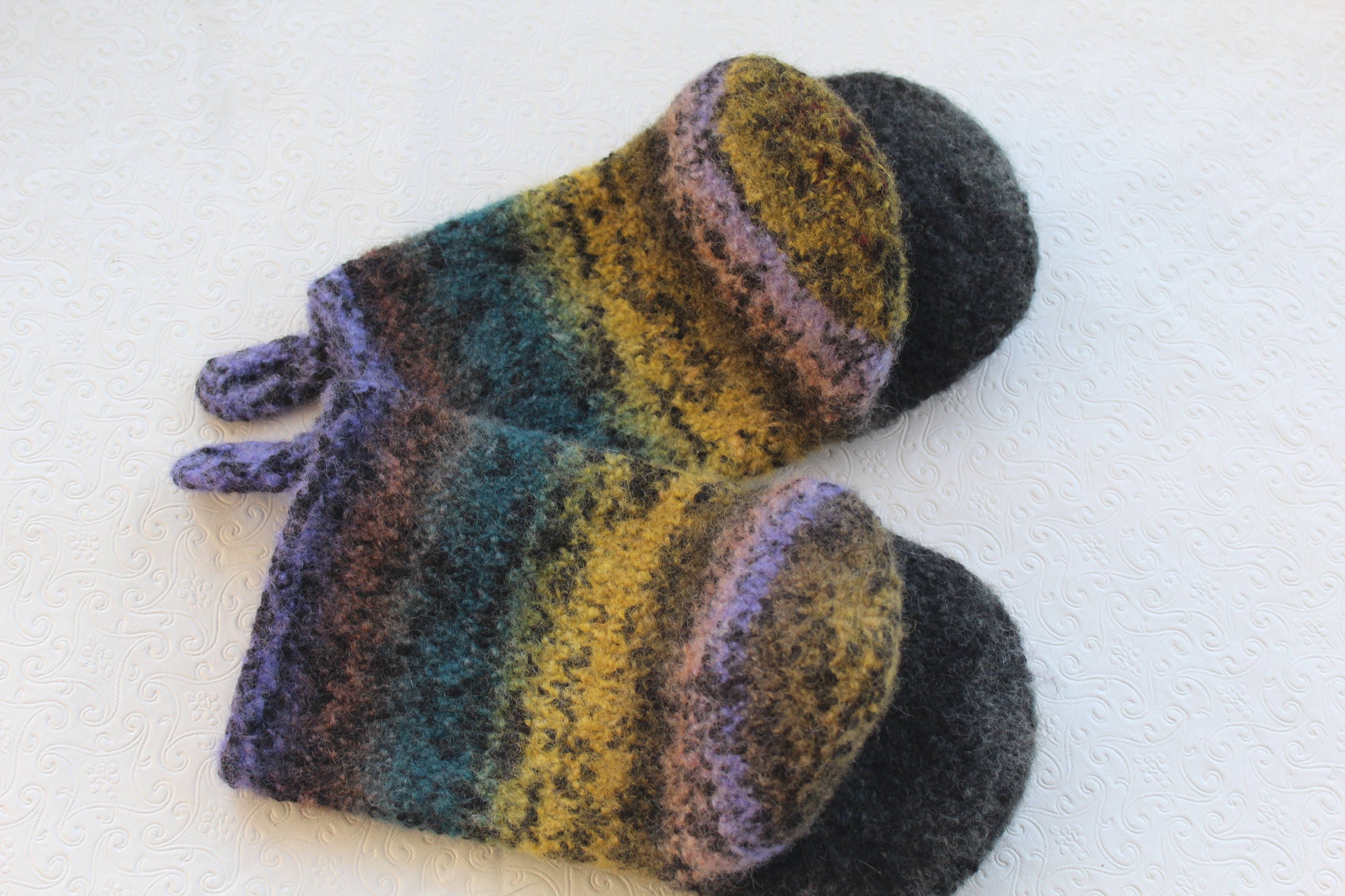 Knit Felted Wool Oven Mitt Set in Gray Turquoise Goldenrod - Etsy