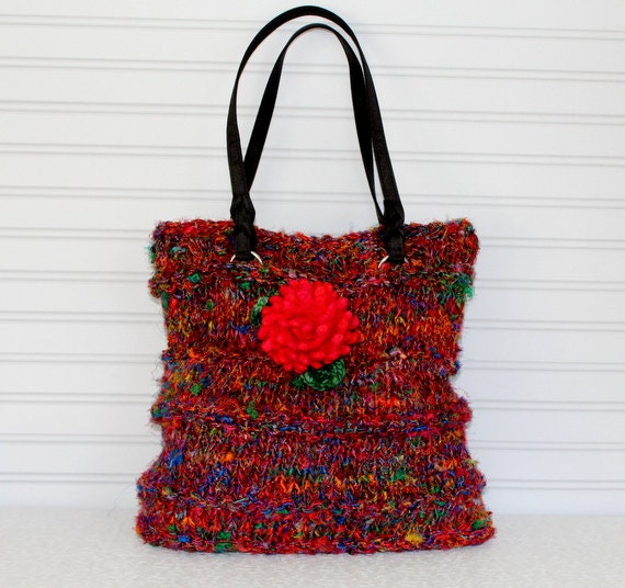 Large Knit Silk Sari Tote Bag Fully Lined Knit Purse Knit - Etsy