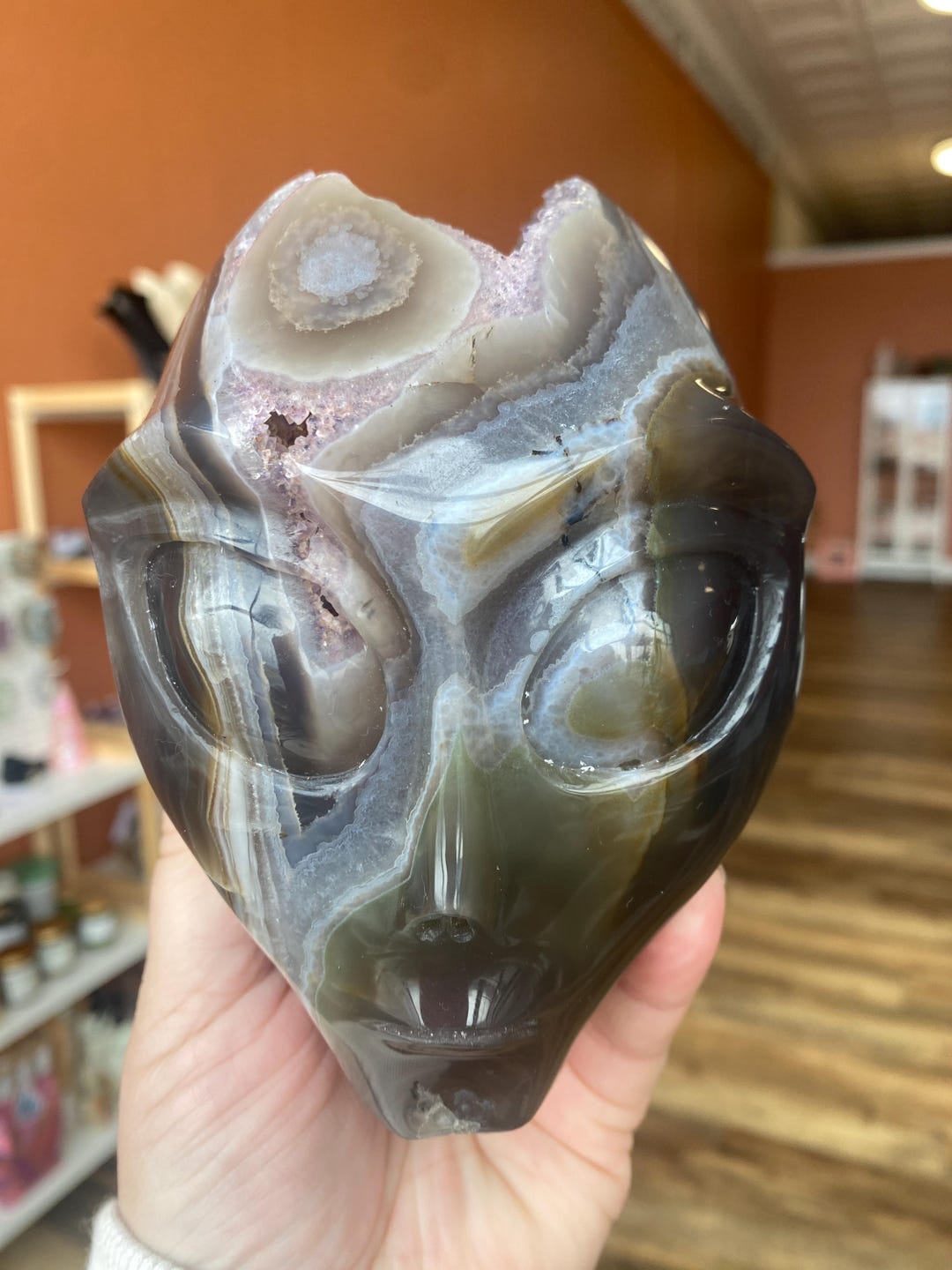 Stunning Agate With Amethyst Alien Skull, 3 Pounds 1 Oz Skull, Hand ...