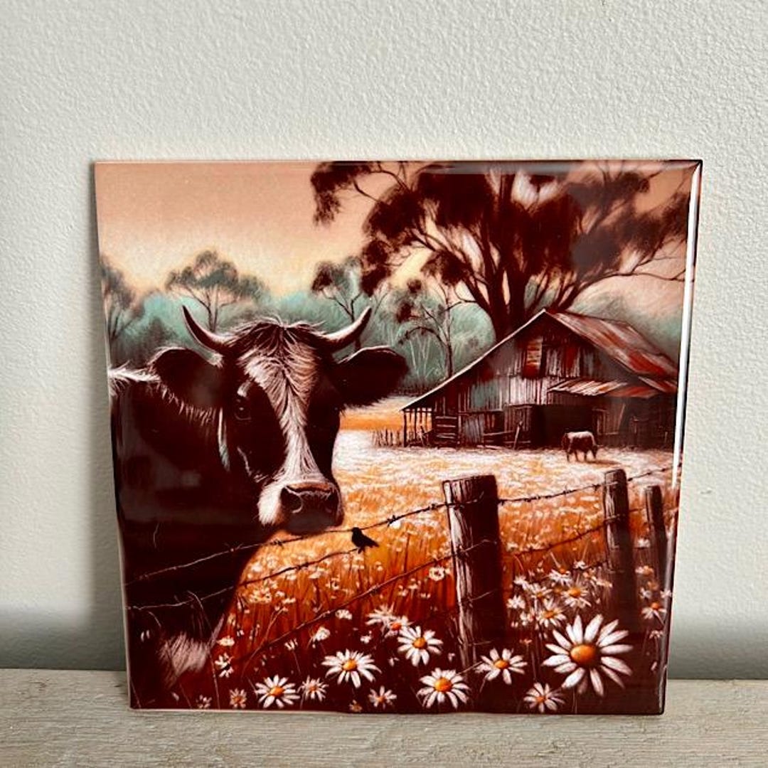 Farmhouse Cow Ceramic Tile, Kitchen Backsplash, Wall Decor - Etsy