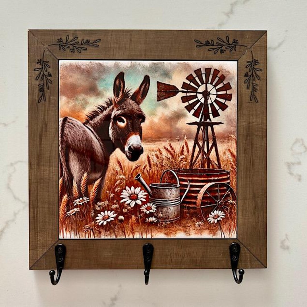 Farmhouse Donkey Key Holder, Rustic Tile Wall Art - Etsy