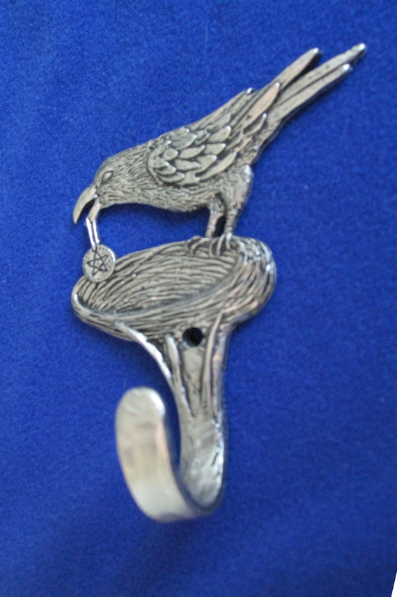 Raven and Nest Pewter Wall Hook | Etsy