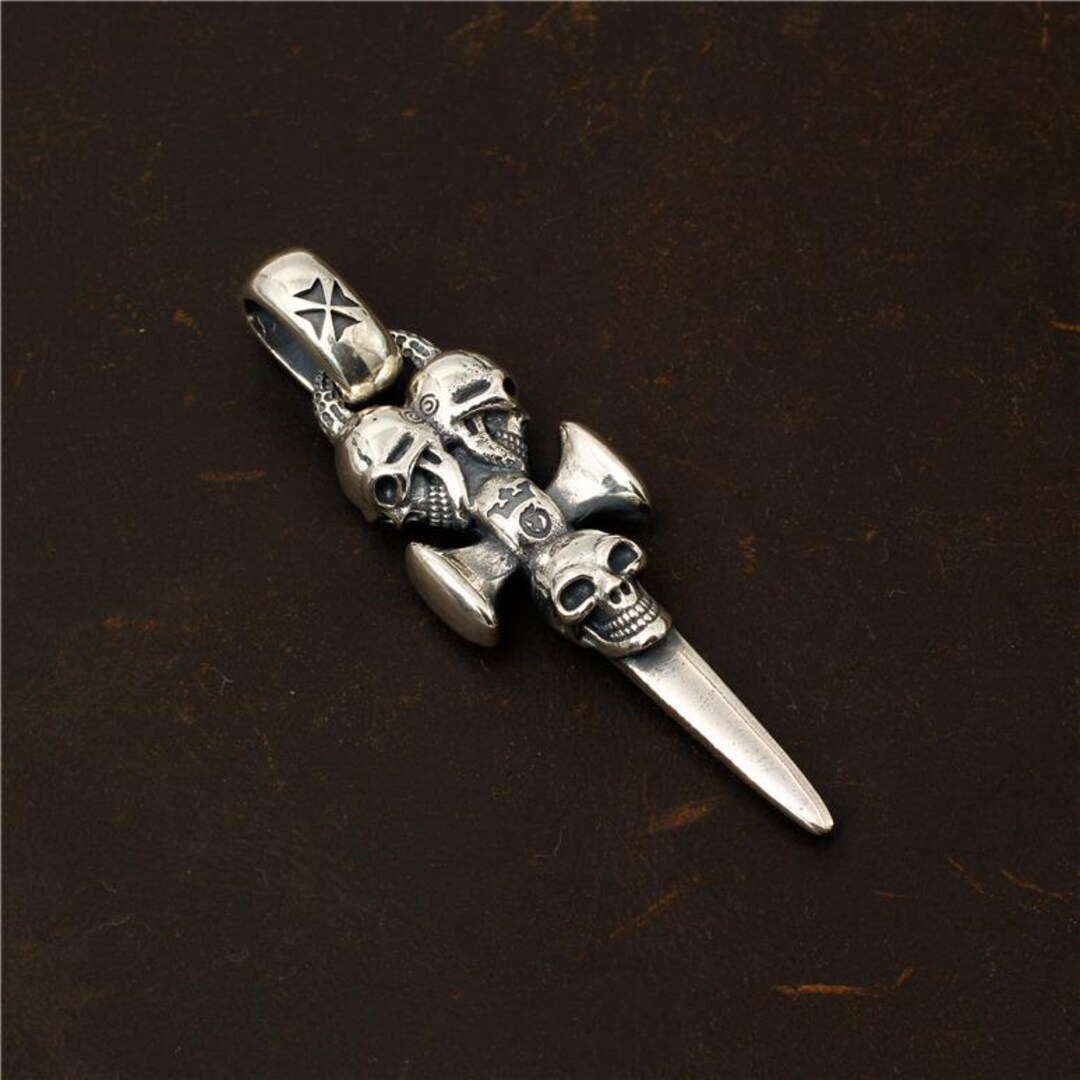 Skull Cross Sword Pendant: 925 Sterling Silver Biker Amulet - Etsy