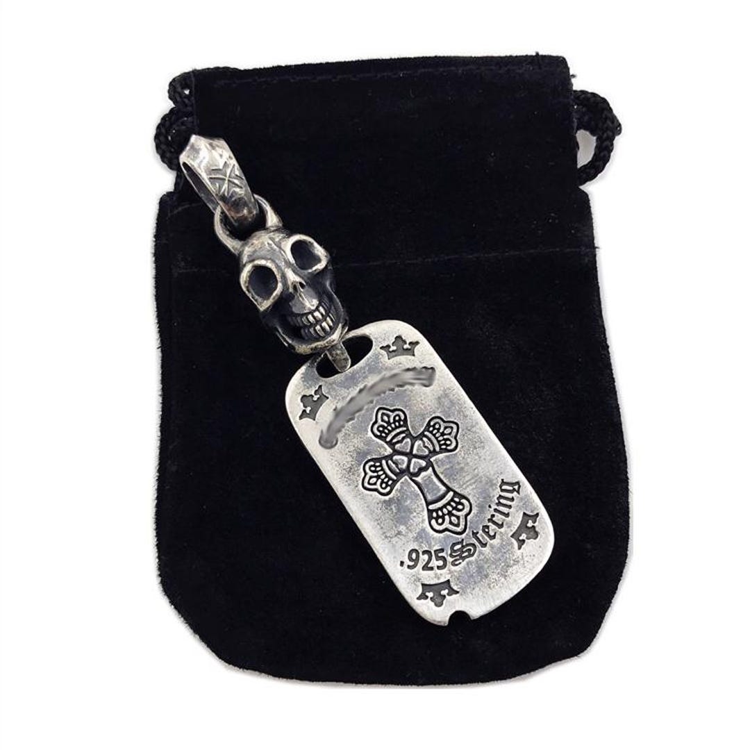 Skull Tag Pendant 925 Sterling Silver Handmade: Biker Punk Dog Tag ...